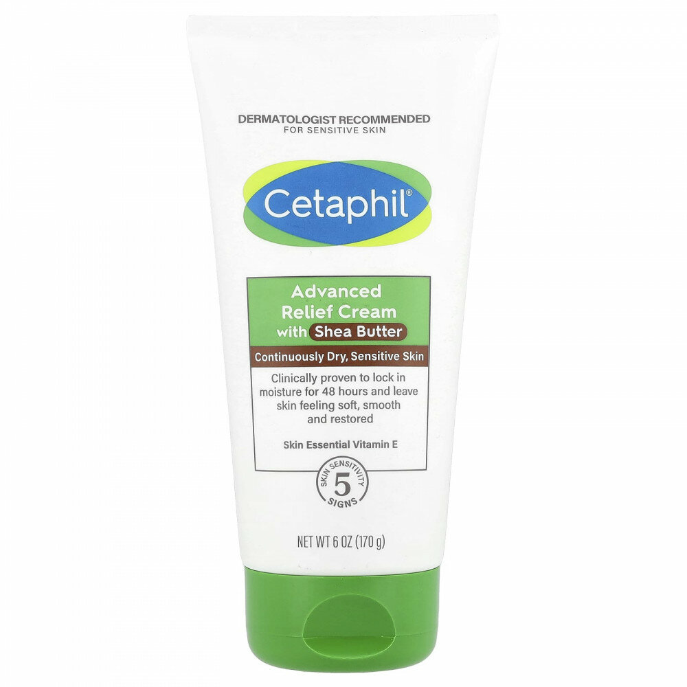 Cetaphil, Улучшенный успокаивающий крем с маслом ши, для длительного ухода за чувствительной кожей, 170 г (6 унций)