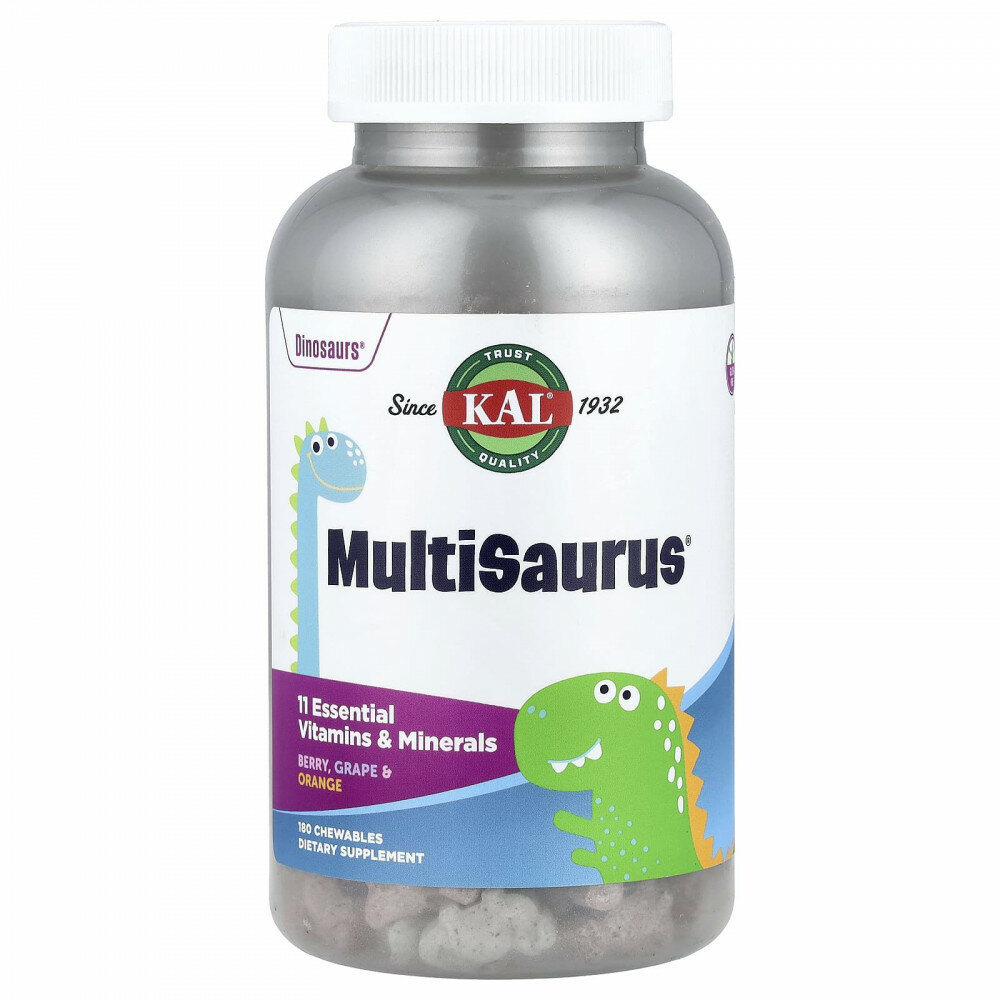 KAL, MultiSaurus®, ягоды, виноград и апельсин, 180 жевательных таблеток