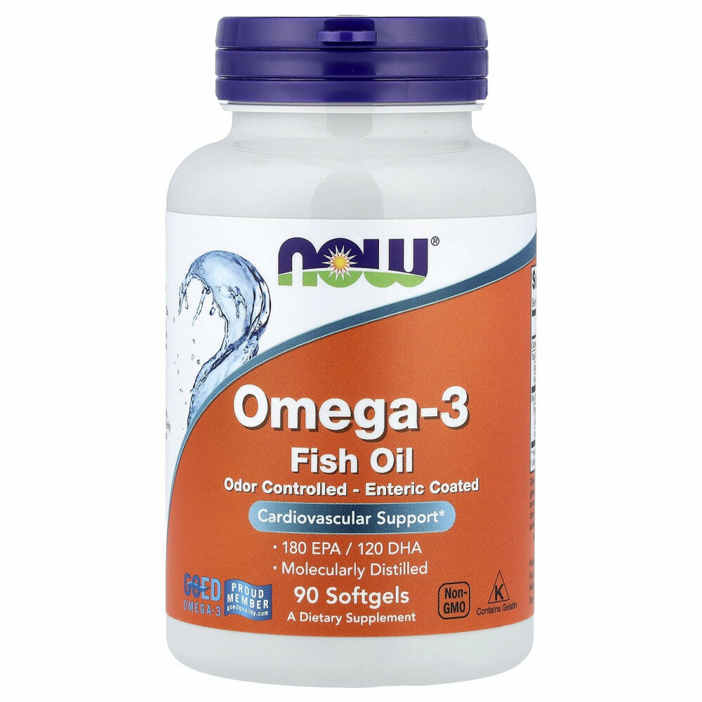 NOW Foods, рыбий жир с омега-3, 90 капсул