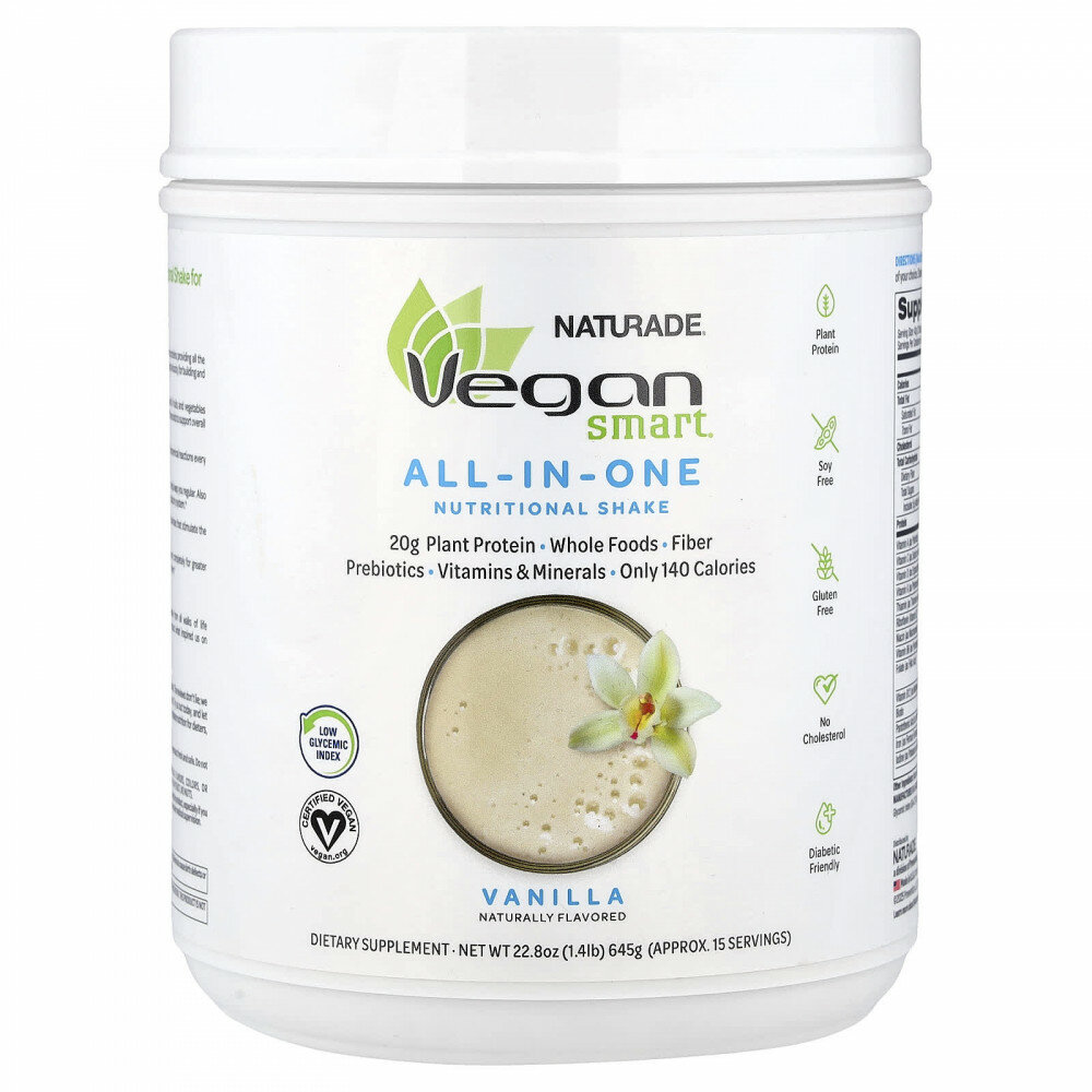 VeganSmart, Универсальный питательный коктейль, ваниль, 645 г (1,4 фунта)