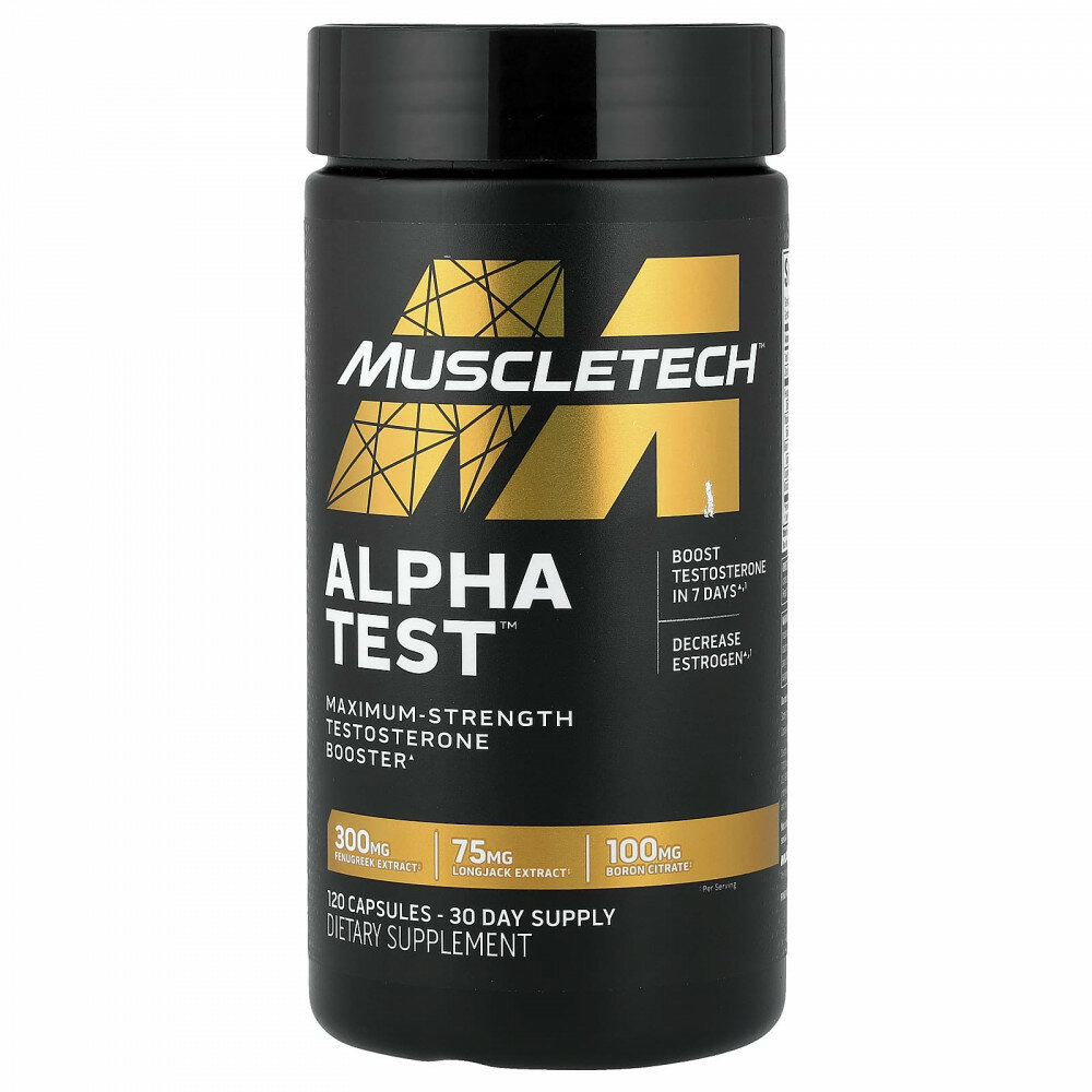 MuscleTech, AlphaTest™, добавка для повышения уровня тестостерона, 120 капсул