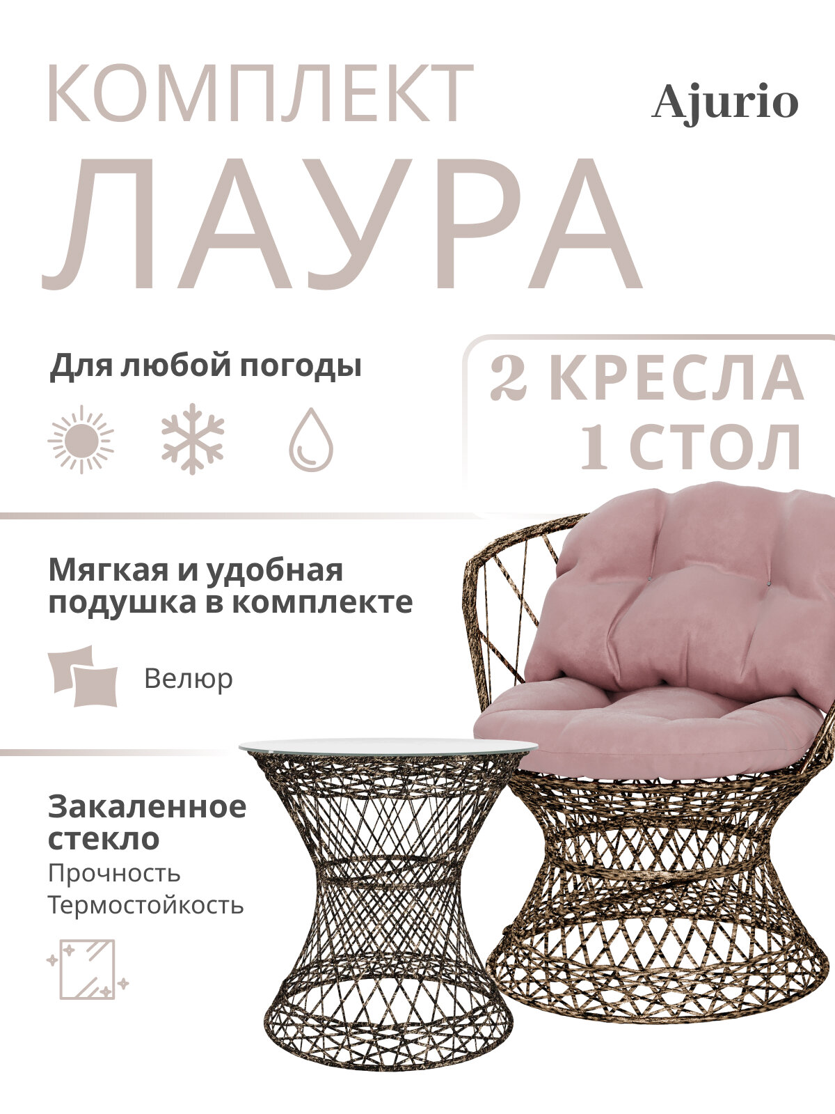 Ajurio комплект мебели из ротанга для кафе, ресторана, террасы Уличная мебель ХоРеКа: стол и кресла