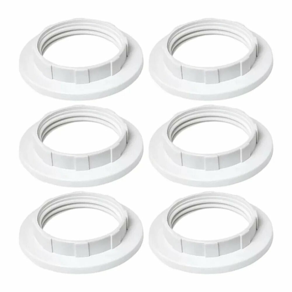 Комплект из 6 белых фиксирующих колец из полипропилена для абажуров настольных ламп, огнестойкие и термостойкие, для надежного крепления плафонов.