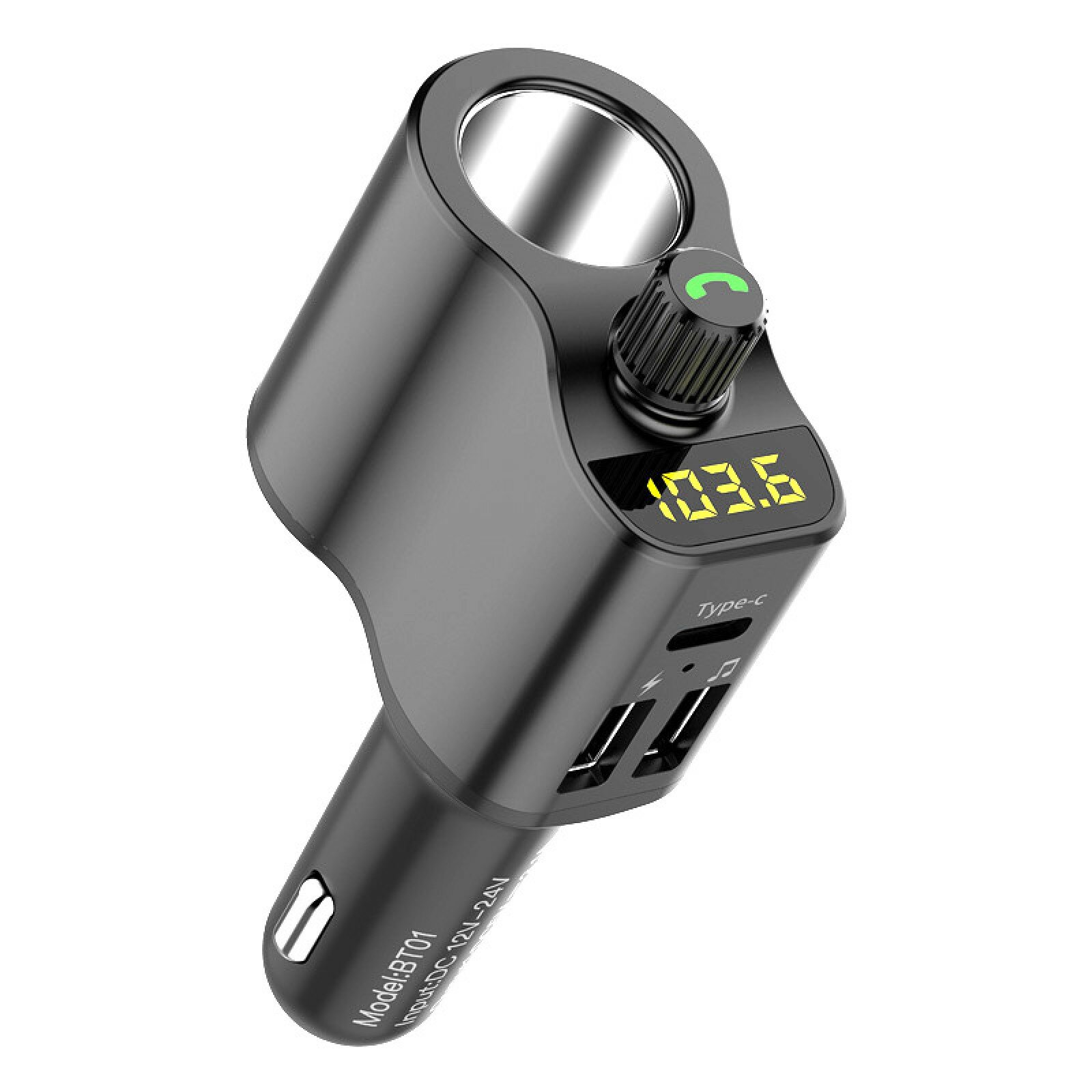 Автомобильный Bluetooth FM-трансмиттер MyPads-T01 с LED-дисплеем, двумя USB и Type-C разъемами, разветвителем и улучшенным звучанием