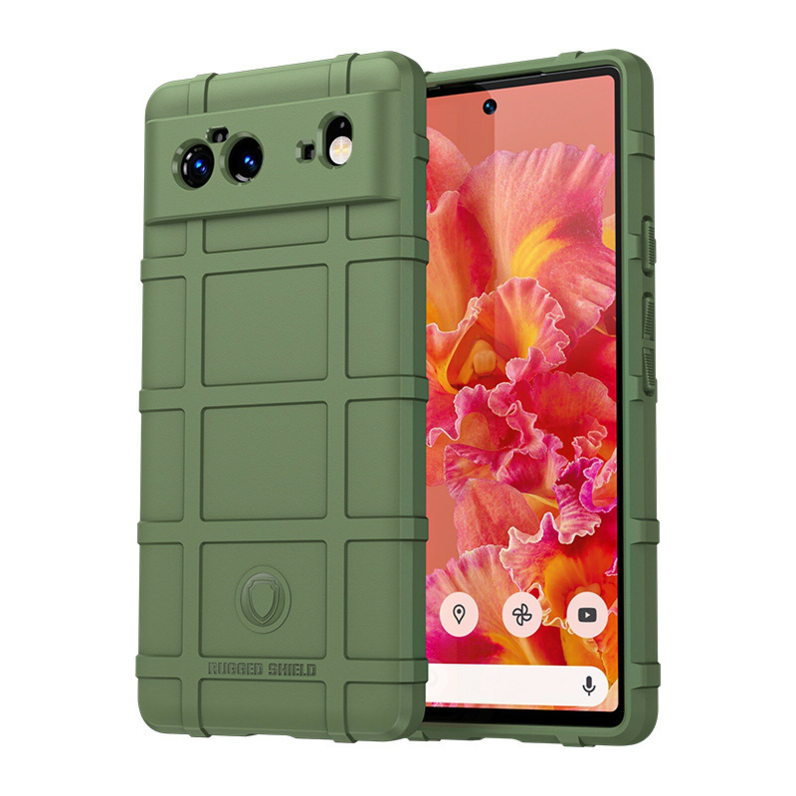 Противоударный усиленный чехол-бампер MyPads для Google Pixel 6a хаки с ребрами жесткости