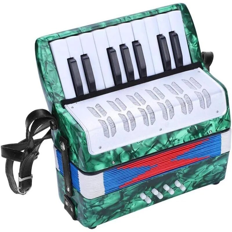 Гармонь Детская зеленого цвета для детей, компактный дизайн, мягкое звучание, удобная конструкция