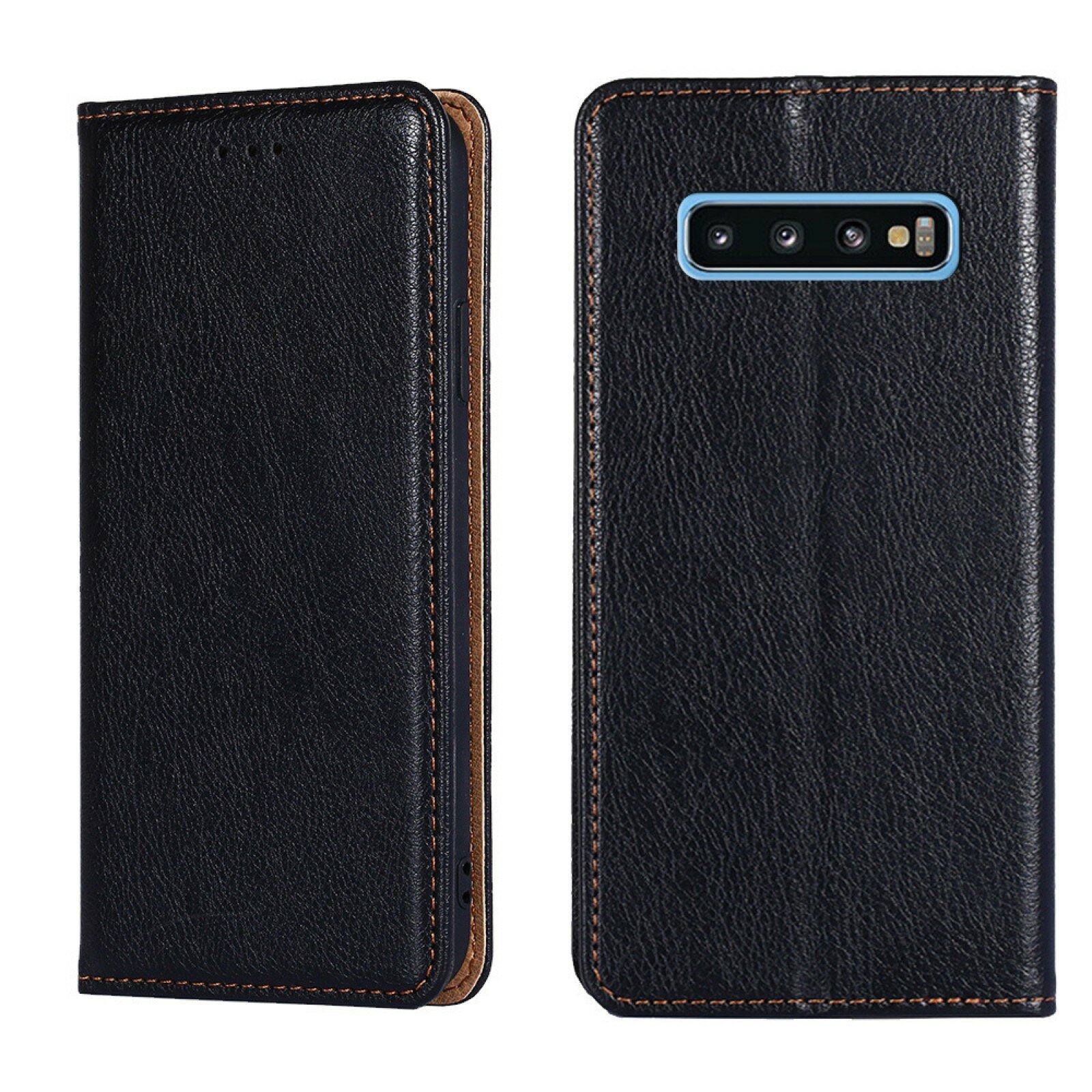 Чехол-книжка MyPads для Samsung Galaxy S10 (SM-G973F), черный, искусственная кожа, защита от ударов и царапин