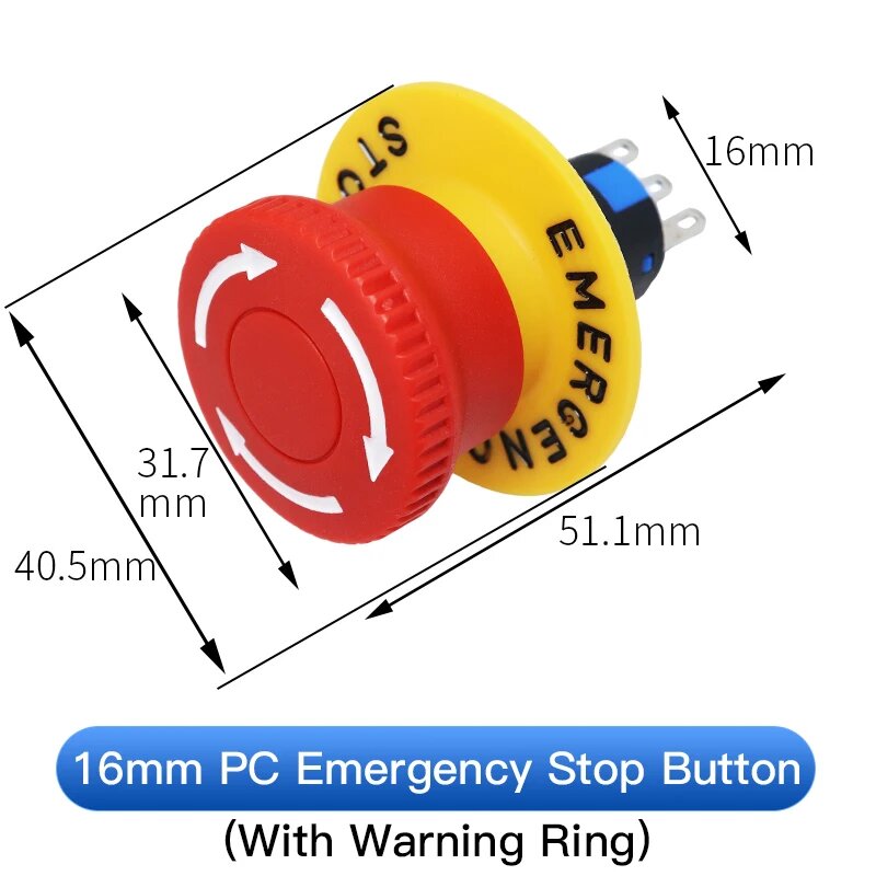 Пластиковый аварийный выключатель VaneAims 16 мм красный with Warning Ring, Latching 1NO1NC