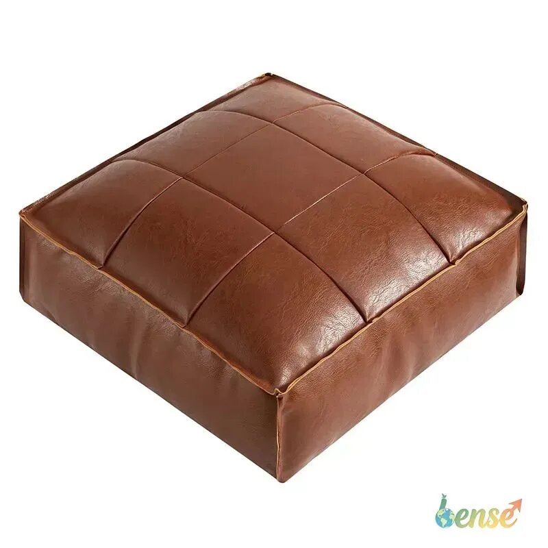 Кожаный пуф 40х40х15 см коричневый, для гостиной, квадратный