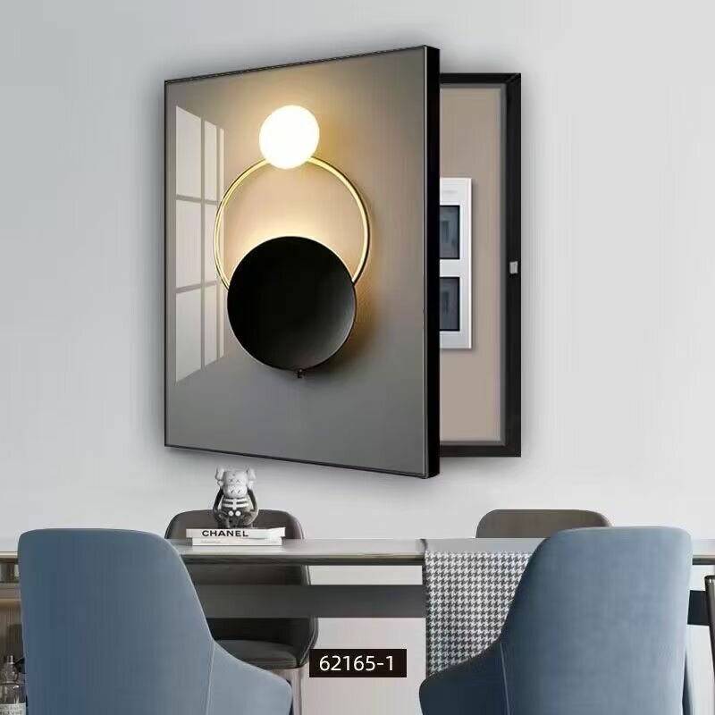 Декоративная картина для электрощита 30x40 см с гидравлической петлей и алюминиевой рамой (Золото/Черный) - Скрывает электрощит 20x30 см, без сверления, водонепроницаемая, для гостиной