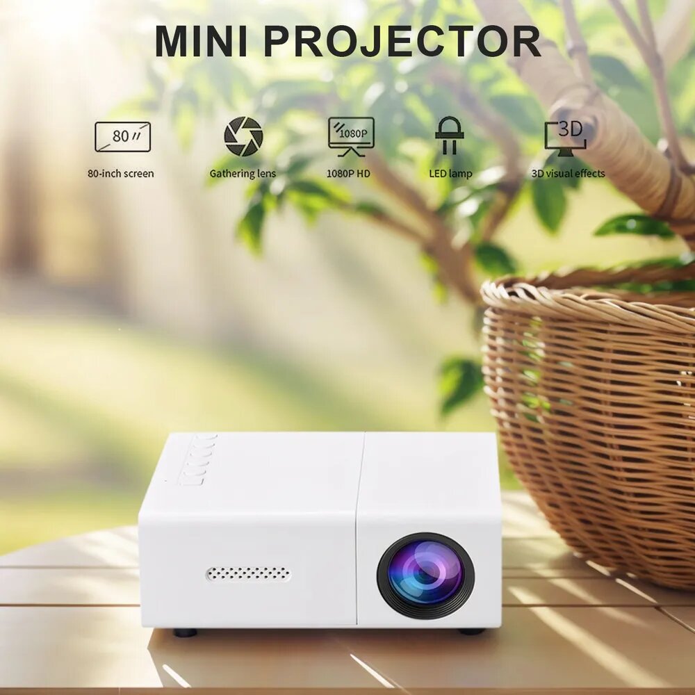Проектор YG300 DLP, 1080P HD, LED, 16:9, HDMI, AV, VGA, Bluetooth, Miracast, Белый — фото 1