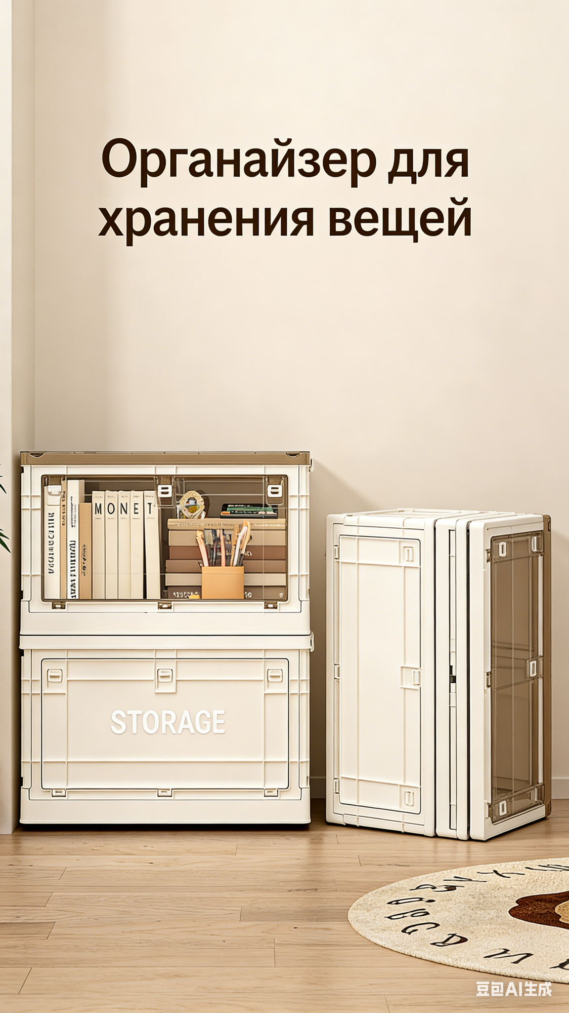 Большой короб ящик для хранения постельного белья, Складной, белое, Маленький средний большой