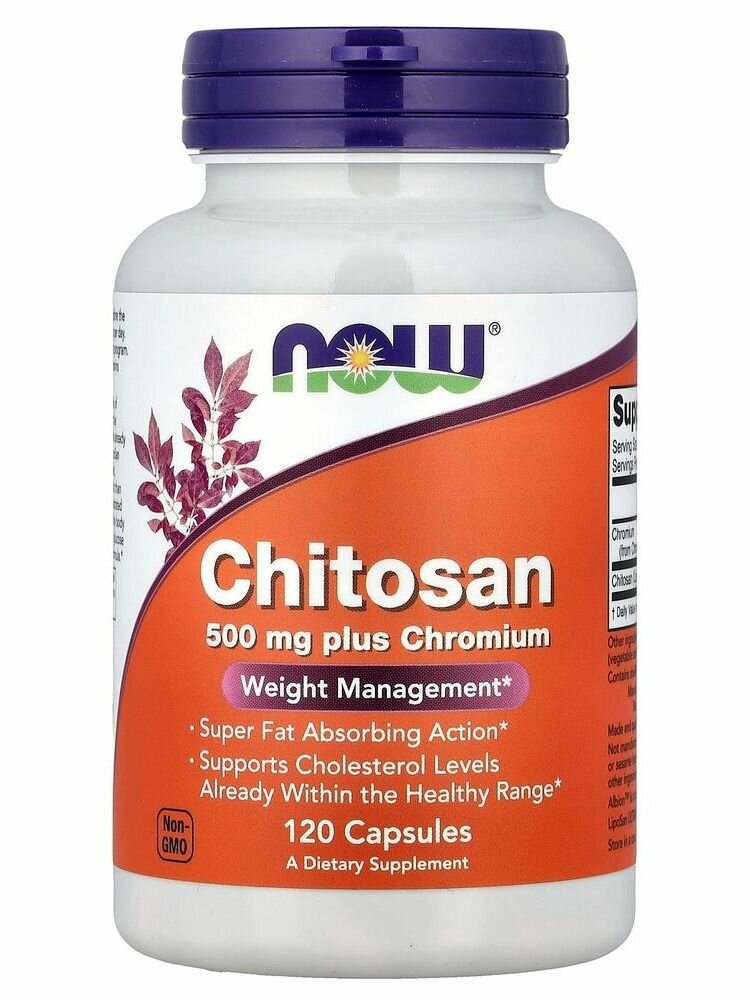 NOW Foods, хитозан с хромом, 500 мг, 120 вегетарианских капсул