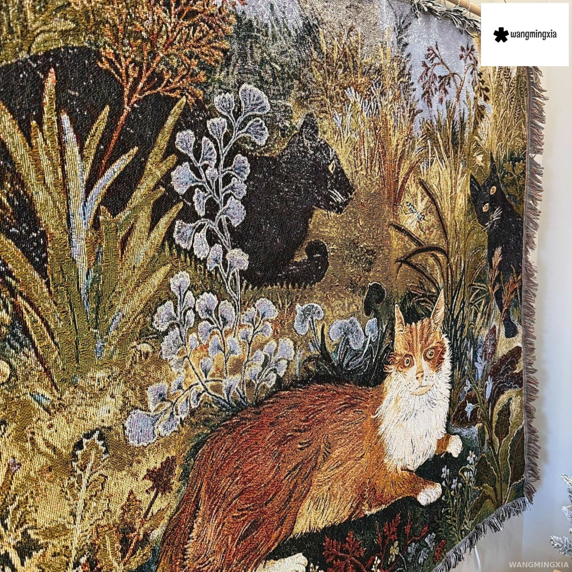Эксклюзивный желтый гобелен 160x130 см с кошачьей живописью из микрополиэстера