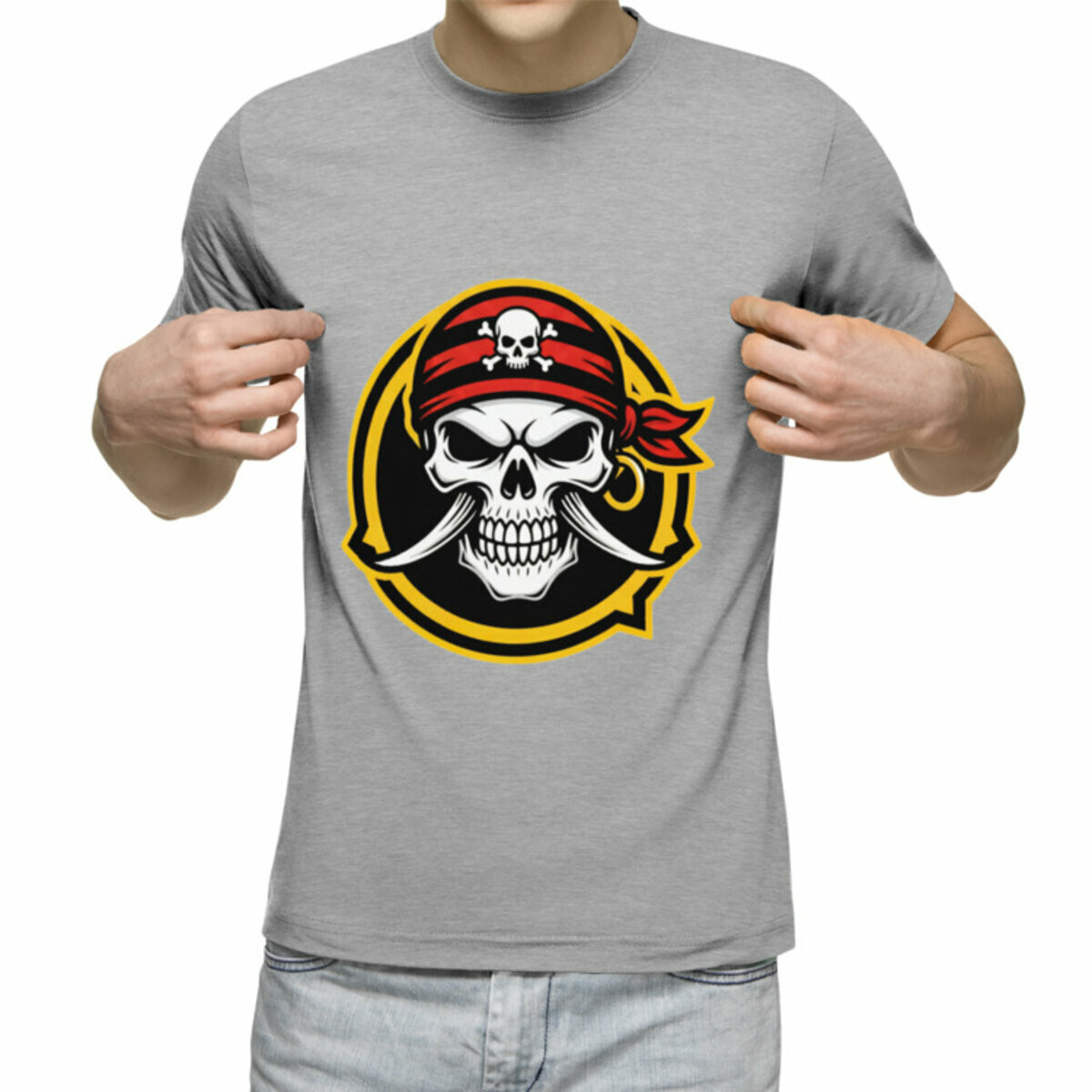 Мужская футболка «Pirate Skull дерзкий пиратский череп» (серый меланж, 2XL)