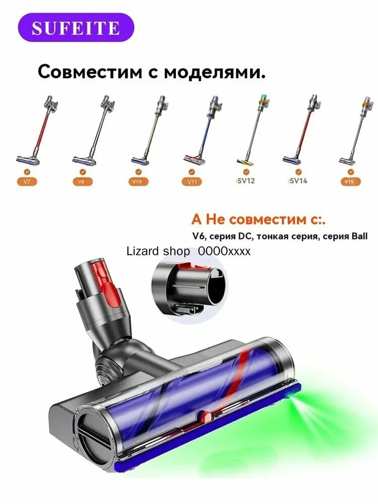 Щетка для пола для пылесосов Dyson V7 V8 V10 V11 V15 Турбо-щетка для ковров, ковровых покрытий, ламината, паркета и плитки