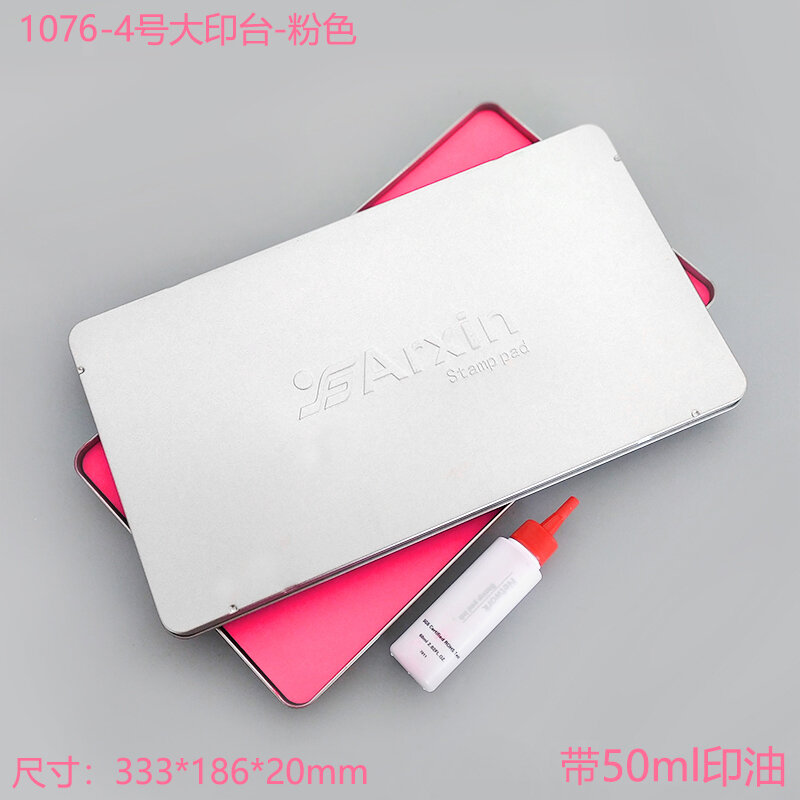 Красная прямоугольная железная коробка с штемпельной подушкой, сверхбольшой синий быстросохнущий штемпельный штамп для отпечатков рук и ног, зеленые и фиолетовые штемпельные чернила для офисного использования.