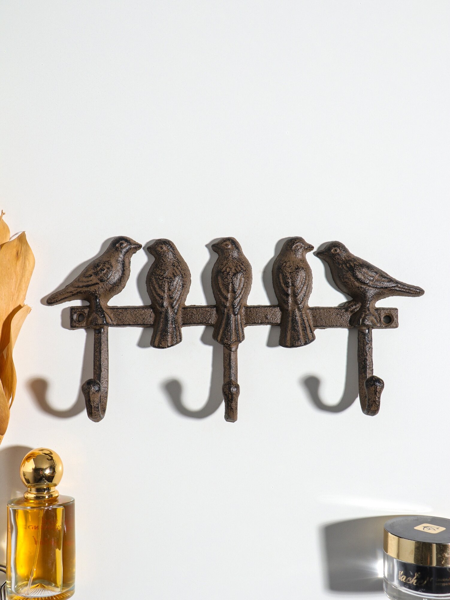 Крючки настенные «Пять птиц», ключница декоративная, чугун, 27.5×13×4.5 см