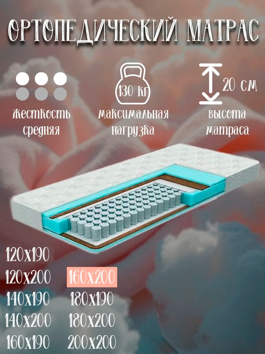 Ортопедический матрас с чехлом из жаккарда 160х200 см