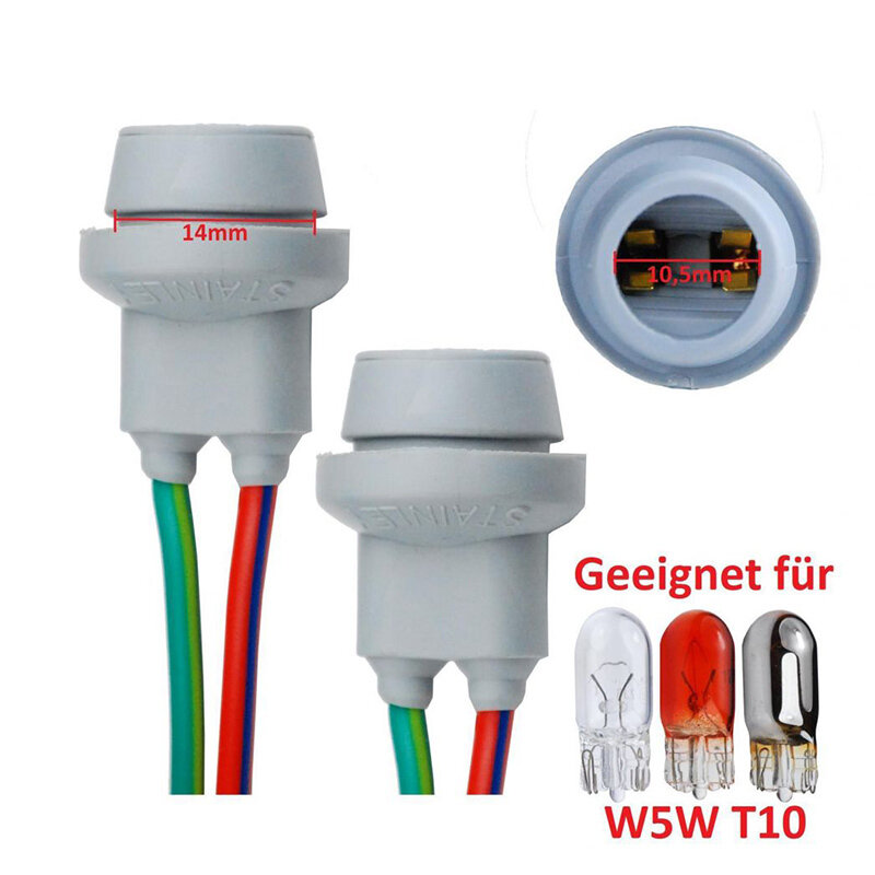 2X Патрон T10 W5W Адаптер, мягкий резиновый патрон для лампы с кабелем (серый)