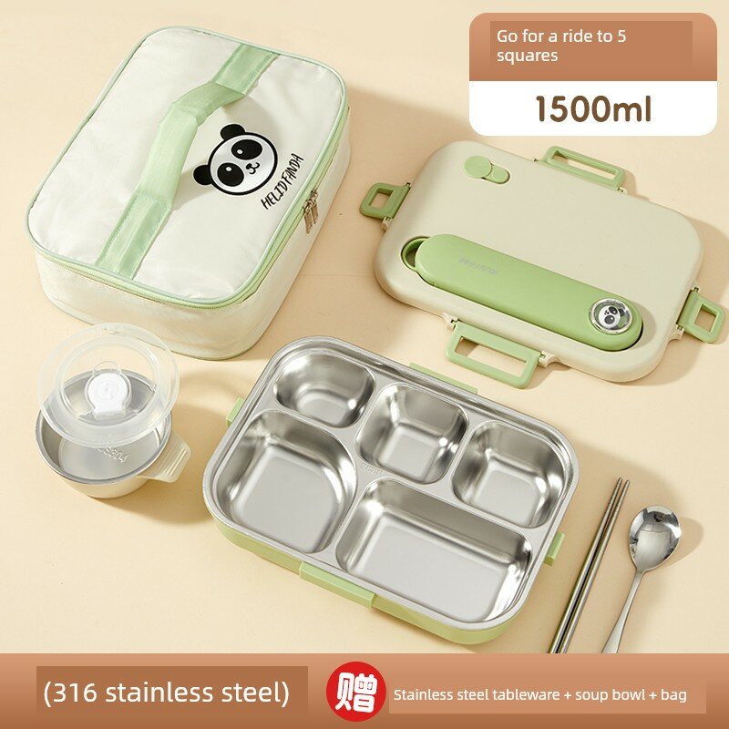316 нержавеющая сталь антибактериальный 5-отсековый изолированный обеденный контейнер с термобоксом, 1500 мл