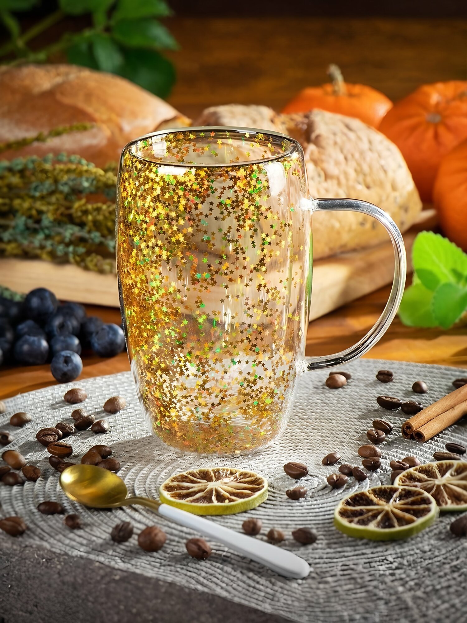 Кружка стеклянная 450 мл с двойными стенками Y4-7270, современный стиль, подарок