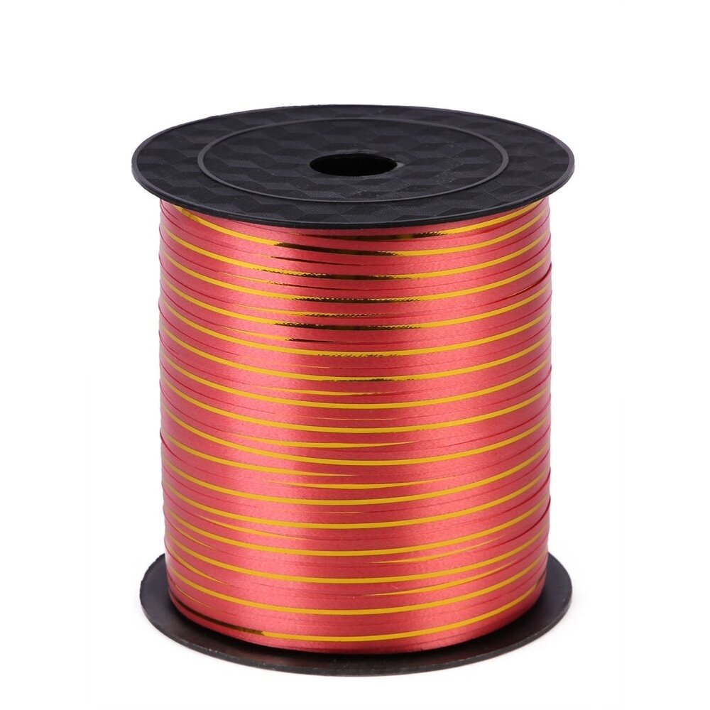 Лента Веселая затея Оформительская, с золотистой полосой, 5 мм, 230 м, красная