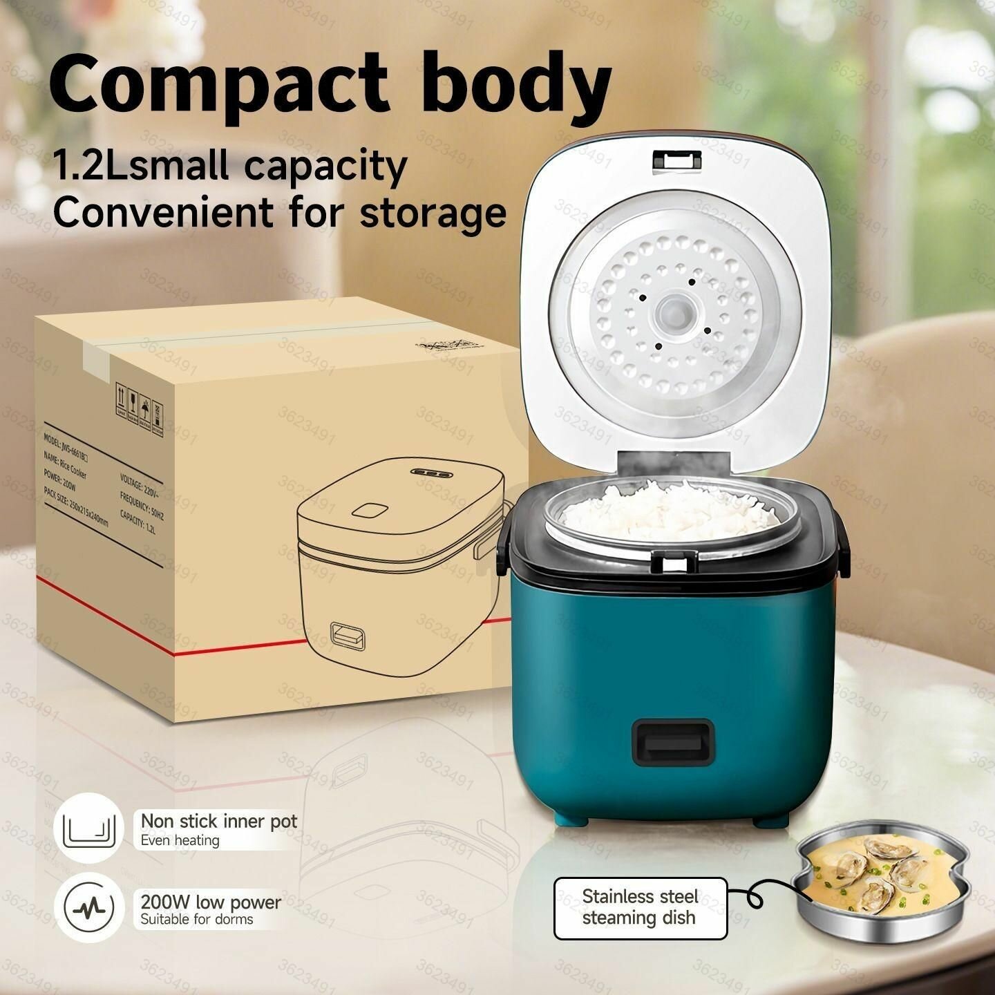 Мини-рисоварка 1.2L, компактная электрическая мультиварка для 12 человек