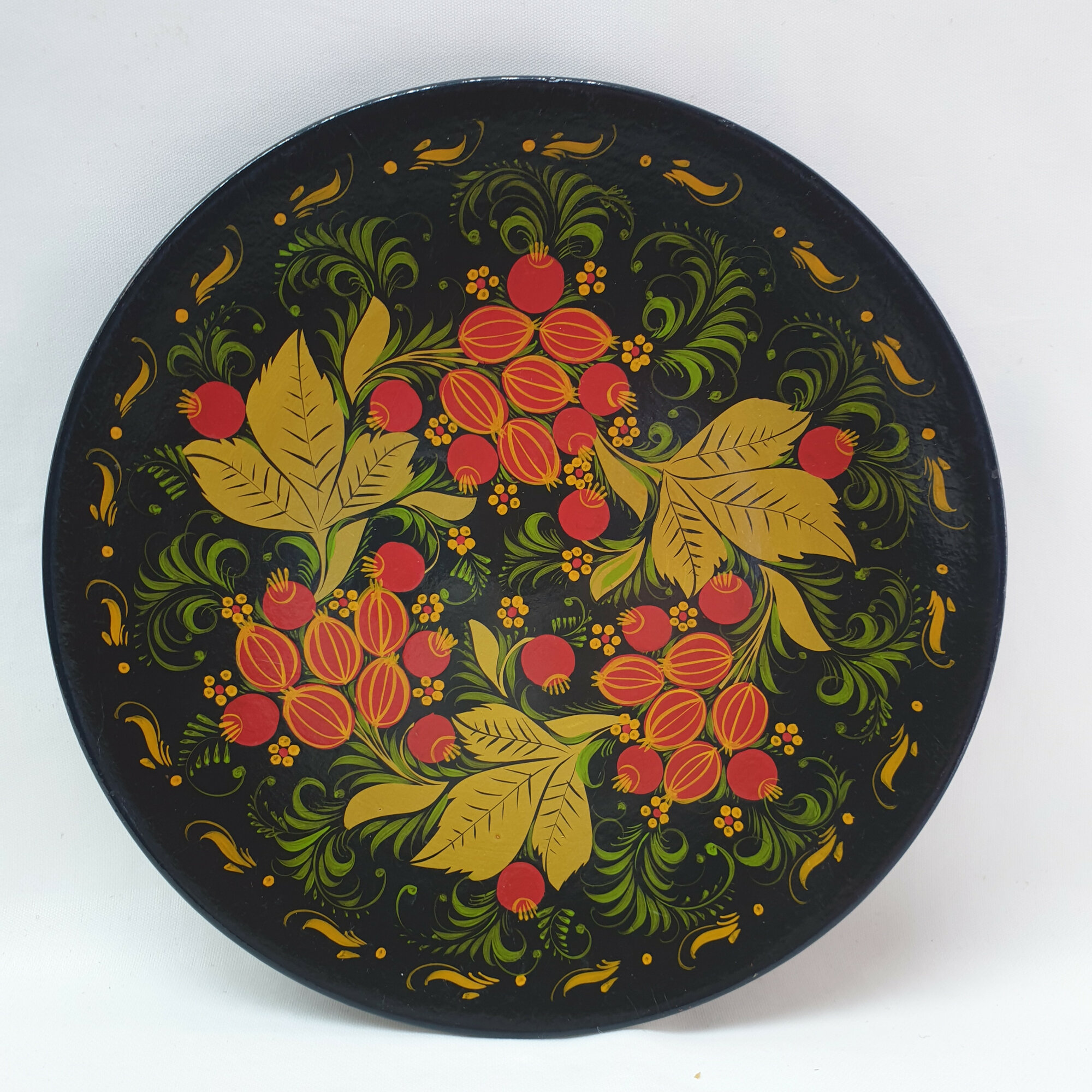 Винтажное панно-тарелка на стену Крыжовник 25 см, дерево. СССР.