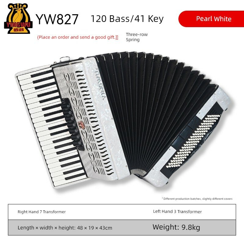 Баян 120-басов 3-рядов YW-827 с жемчужно-белой окраской и 5-летней гарантией