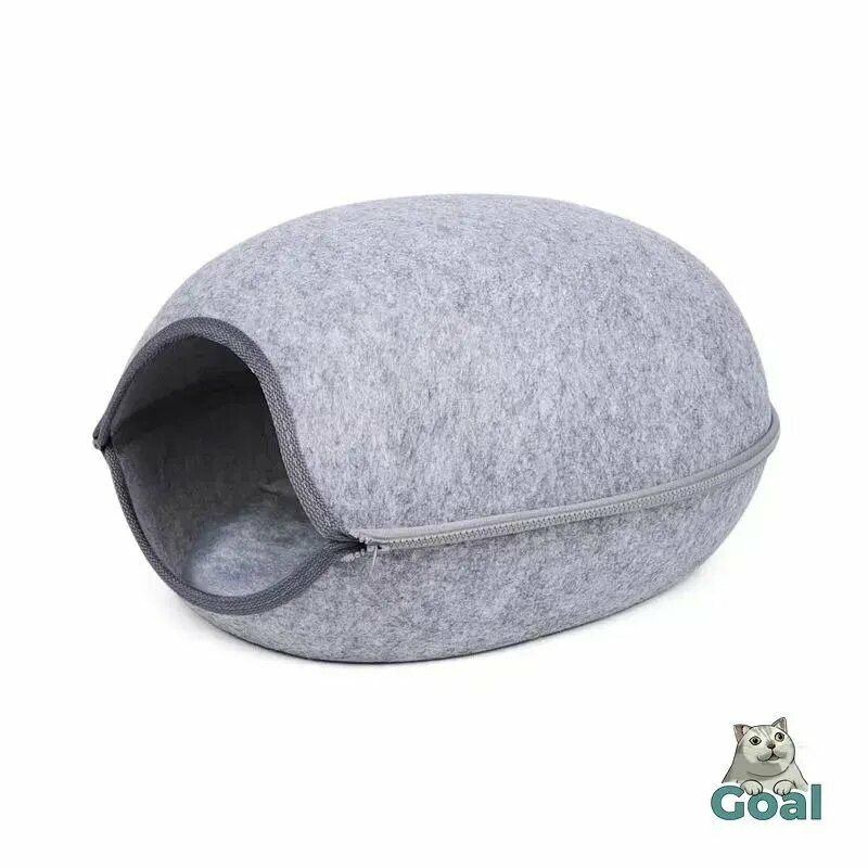 Круглая шерстяная фетровая лежанка для домашних животных с закрытым дизайном, съемная и моющаяся, домик для кошки