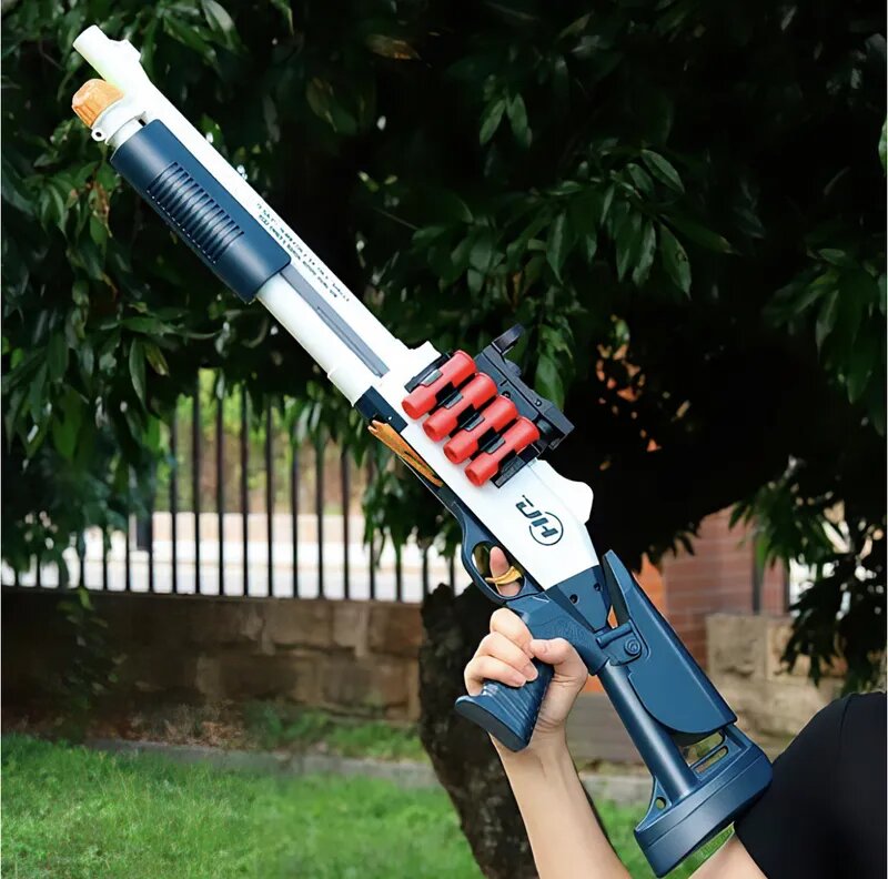Игрушечный Помповый Дробовик ShotGun с прицелом, выбросом гильз и мягкими пулями Nerf Blaster/ Помповый Винчестер с реалистичной стрельбой и перезарядкой гильзами