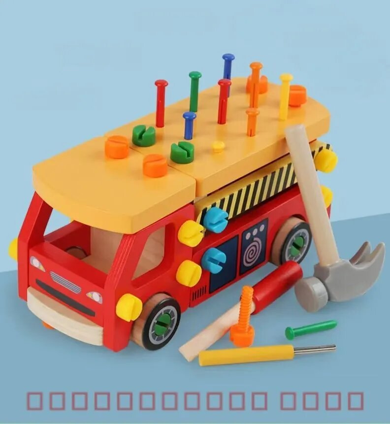 Деревянный конструктор автобус для мальчиков, развивающая игрушка с инструментами и винтами