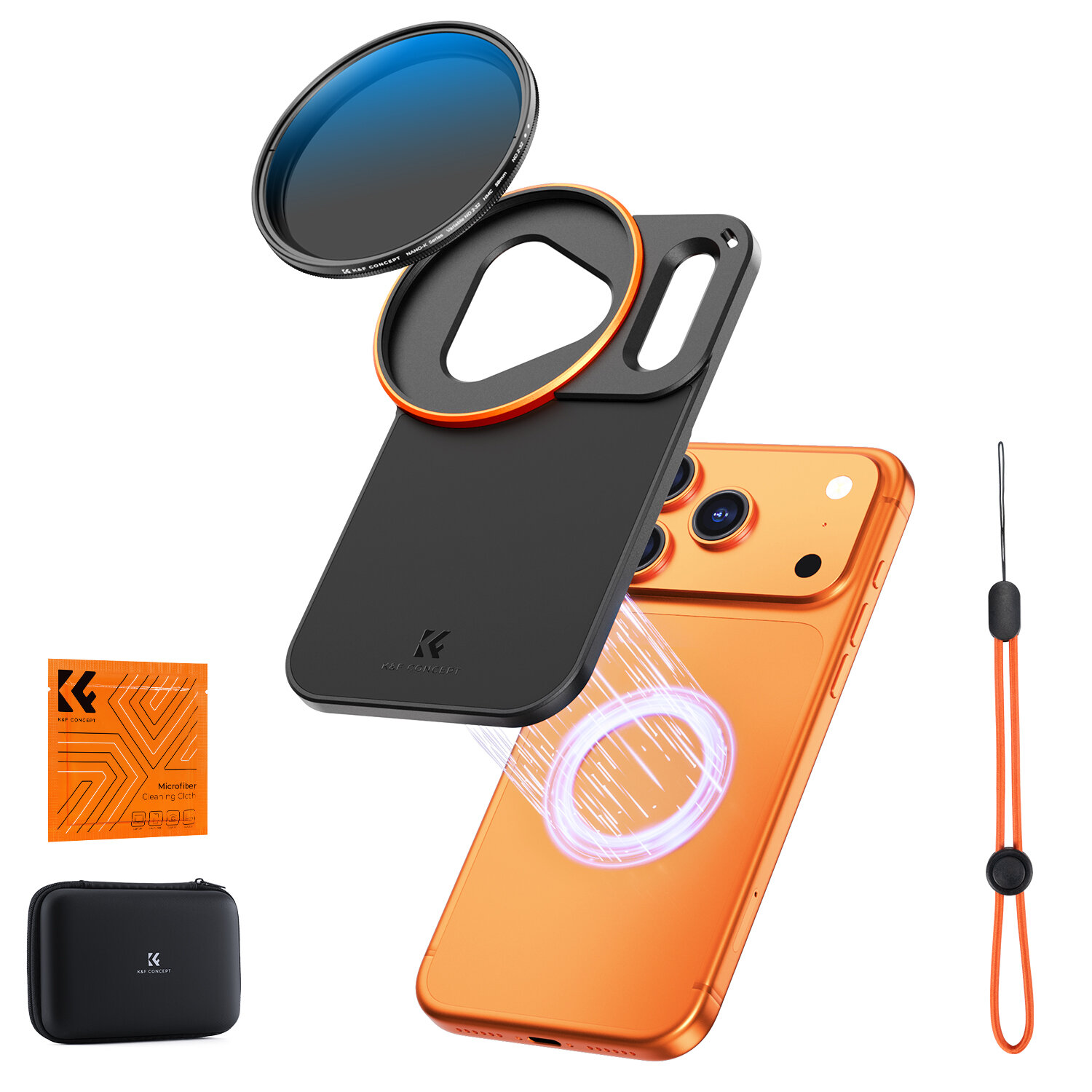 Комплект K&F CONCEPT: Магнитный адаптер для фильтров + переменный ND2-32 фильтр Для i*hone 17 Pro 58mm
