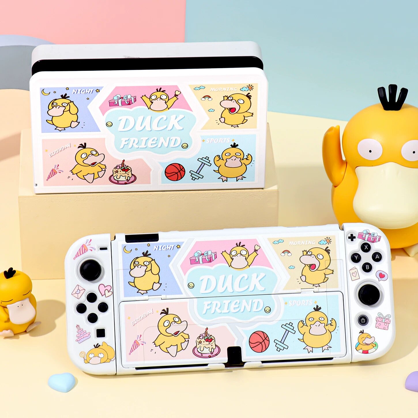 Чехол для Nintendo Switch OLED с закаленным стеклом и доком подставкой белый базовый узкий дизайн