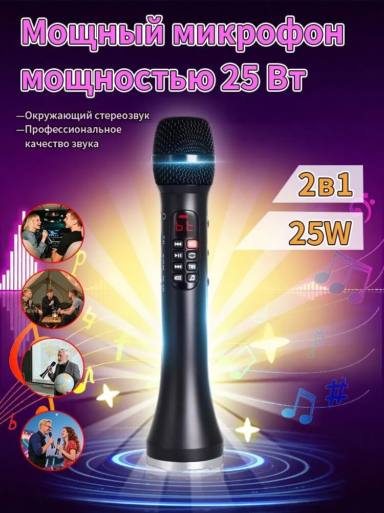 P2MAX Микрофон универсальный караоке колонка 25Вт, темно-серый