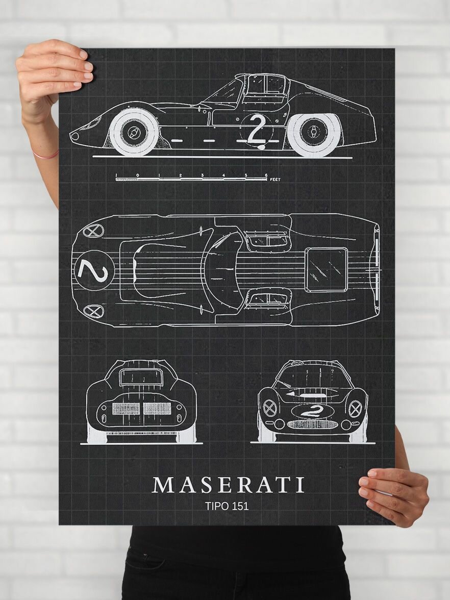 Плакат на стену для интерьера Марки Машин (Мазерати - Maserati 4) - Постер по автопроизводителям формата A1 (61x84 см)