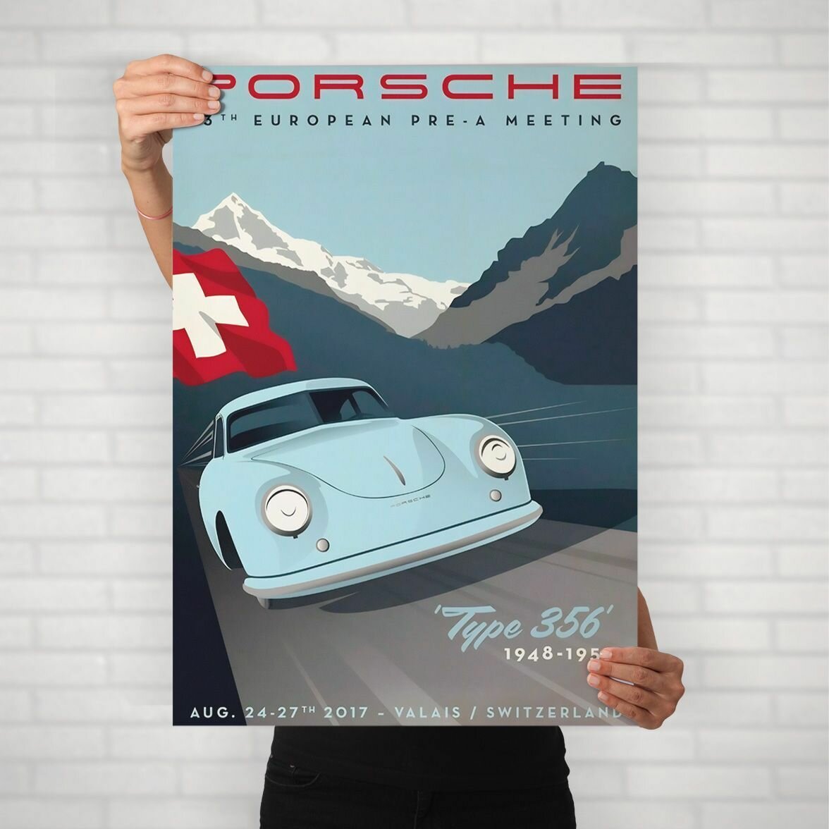 Плакат на стену для интерьера Культовые машины (Porsche 356 5) - Постер по легендарным и классическим ретро автомобилям формата А1 (60x84 см)