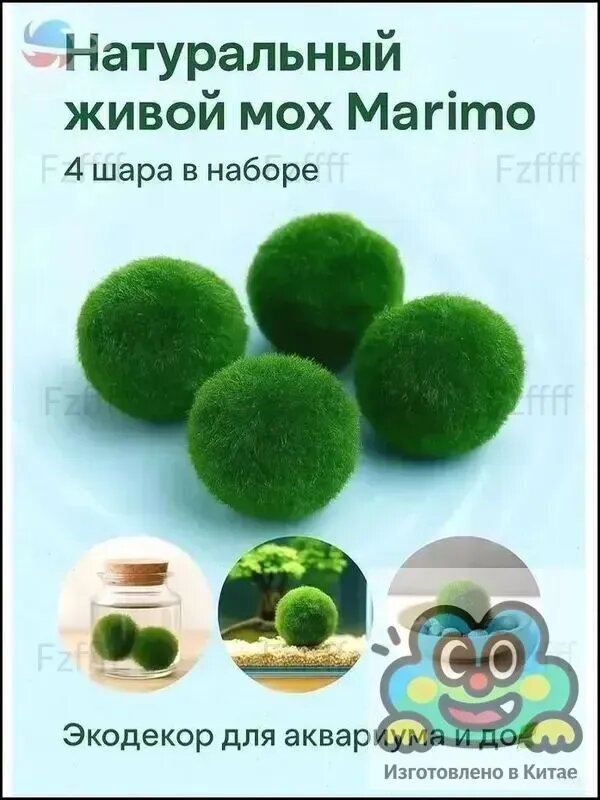 Кладофора шаровидная мох маримо (Aegagropila linnaei) 0.5см 4шт.