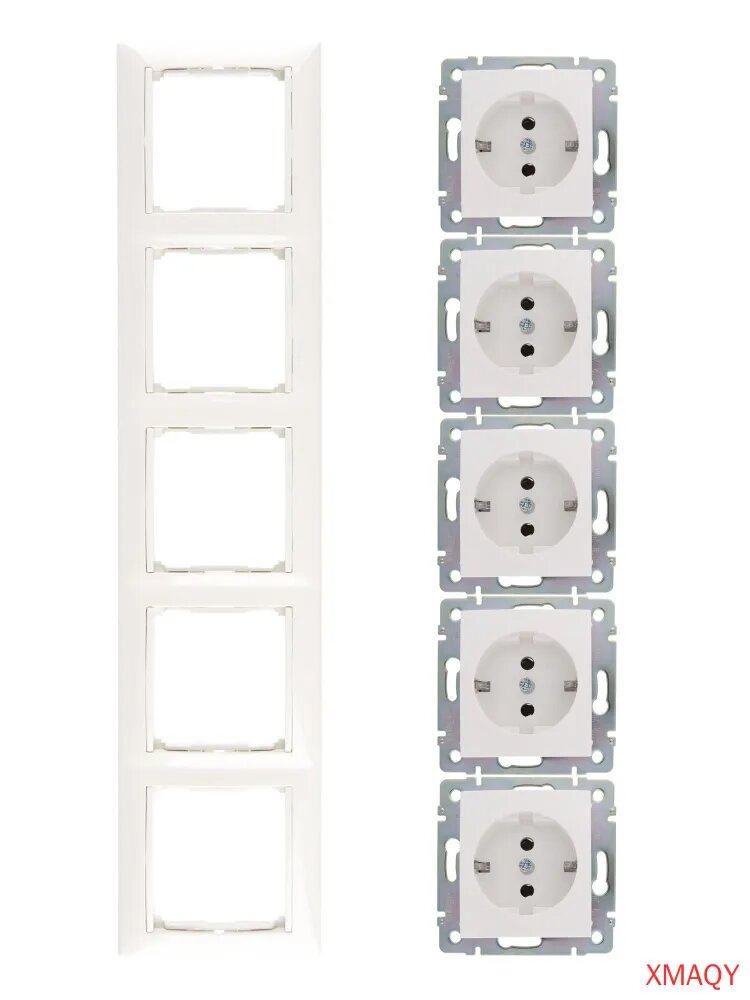 Розетки с заземлением 5 шт + рамка 5 поста 1 шт Legrand valena 220В, 16А, белый