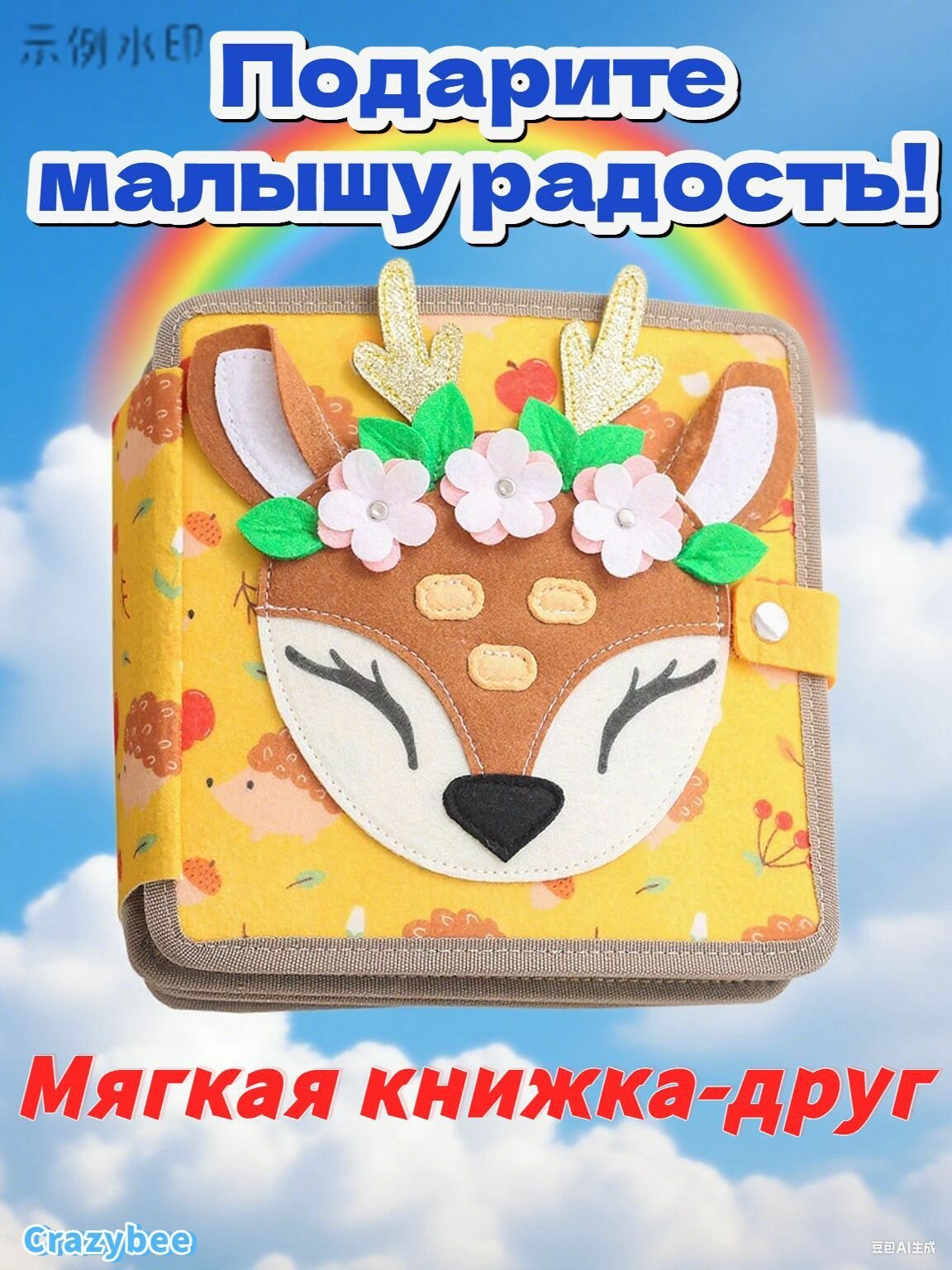 Мягкая книжка игрушка фетровая для детей от года олененок