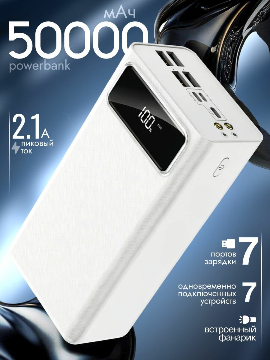 Повербанк 50000 mah портативный 22,5 Вт, внешний аккумулятор высокой ёмкости, power bank для телефона, планшета и ноутбука