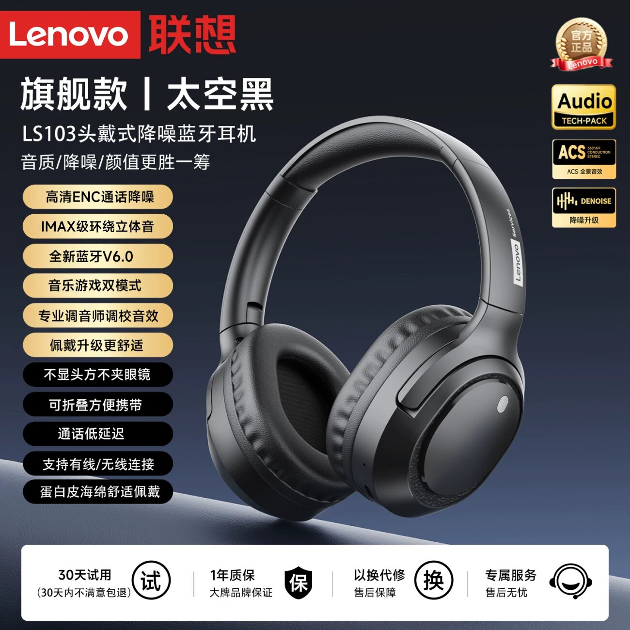 Наушники-гарнитура Lenovo LS105, полноразмерные, Bluetooth, беспроводные, новая модель 2026 года, высококачественные, с
