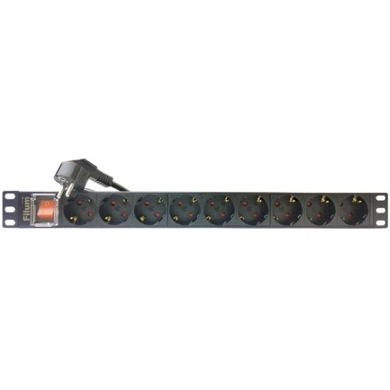 Блок розеток 19" Filum 9 розеток FL-PDU19-9SCH-PS-2MEU CEE 7/3 (Schuko), 16A, с выключателем, кабел