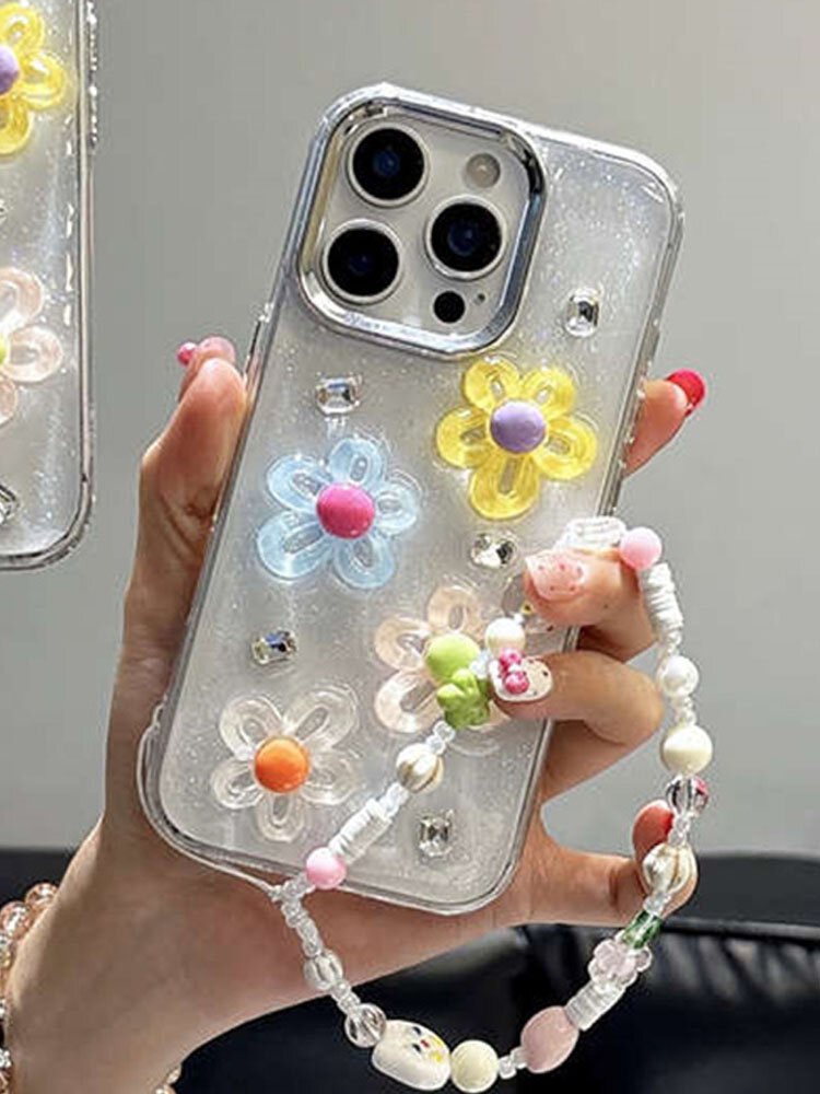 Чехол на iPhone 15 / Айфон 15,3D стереорисунок, цветные цветы С веревкой