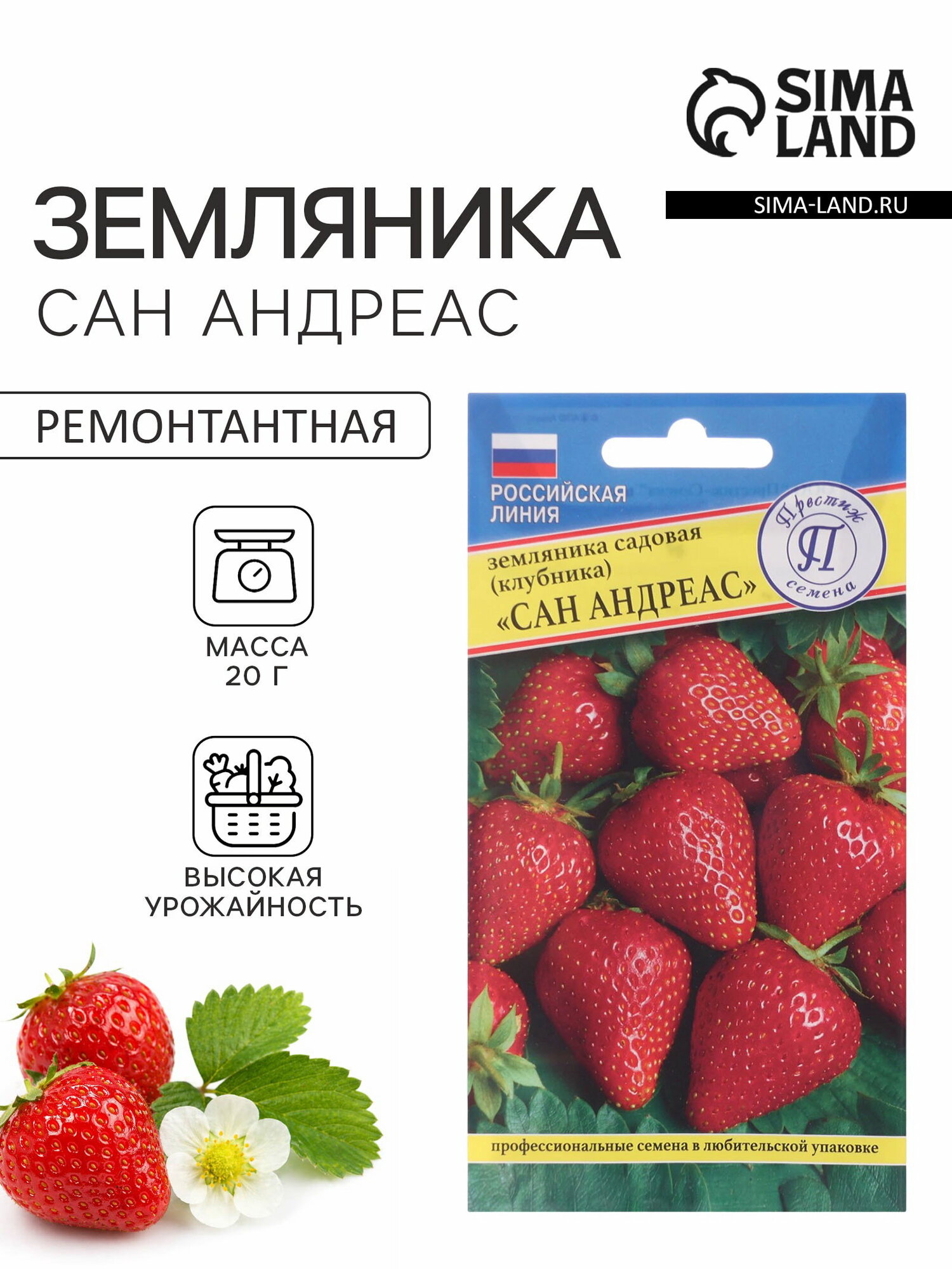 Семена Земляника ремонтантная "Сан Андреас", 0.01 г, урожай: август - сентябрь