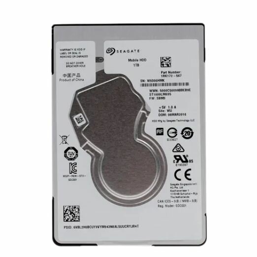 Жесткий диск Seagate Mobile HDD (ST1000LM035) - 1 ТБ, SATA III, 5400 rpm, 140 Мбайт/с, кэш память - 128 Мб