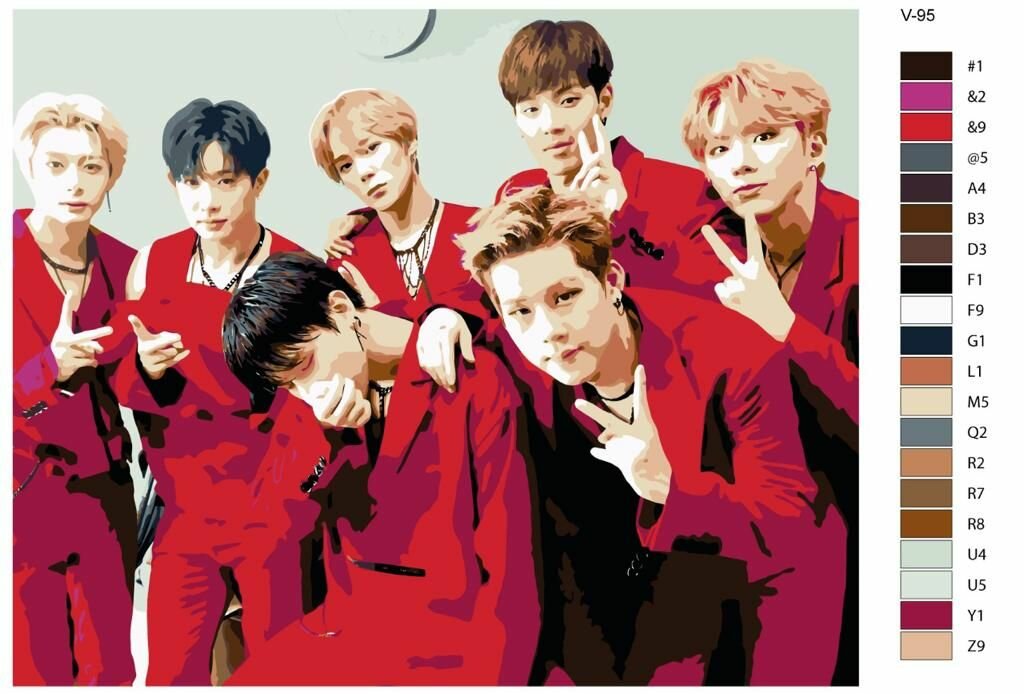 Картина по номерам V-95 "K-pop Monsta X. Участники группы" 80x100