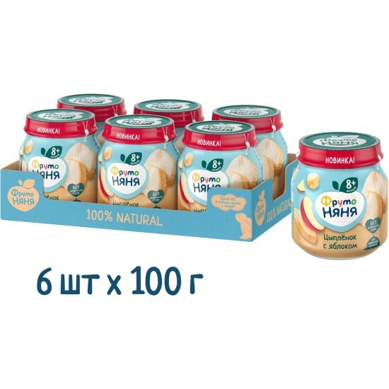 Пюре Фрутоняня цыпленок с яблоком с 8 мес 100 г (6 штук в упаковке)