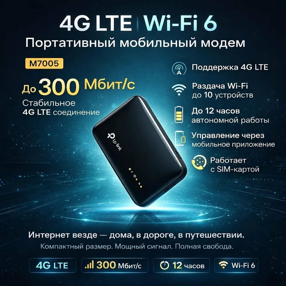 TP-Link M7005 300 Мбит/с 4G LTE портативный модем